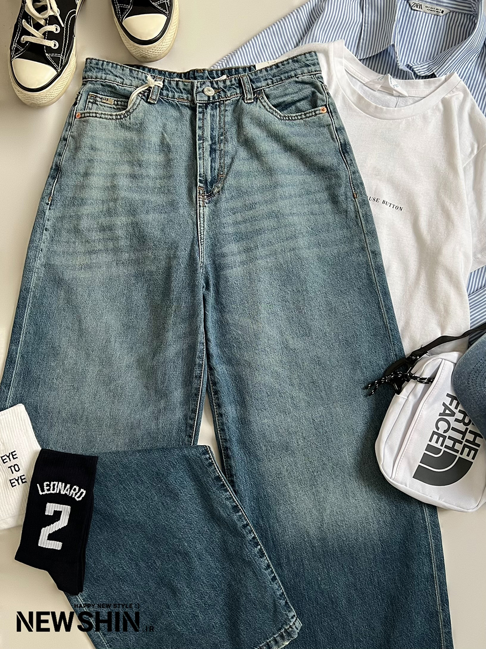 شلوار جین نیم بگ آبی متوسط سنگشور 305271 - شارژ - نیوشین- فروشگاه ...
